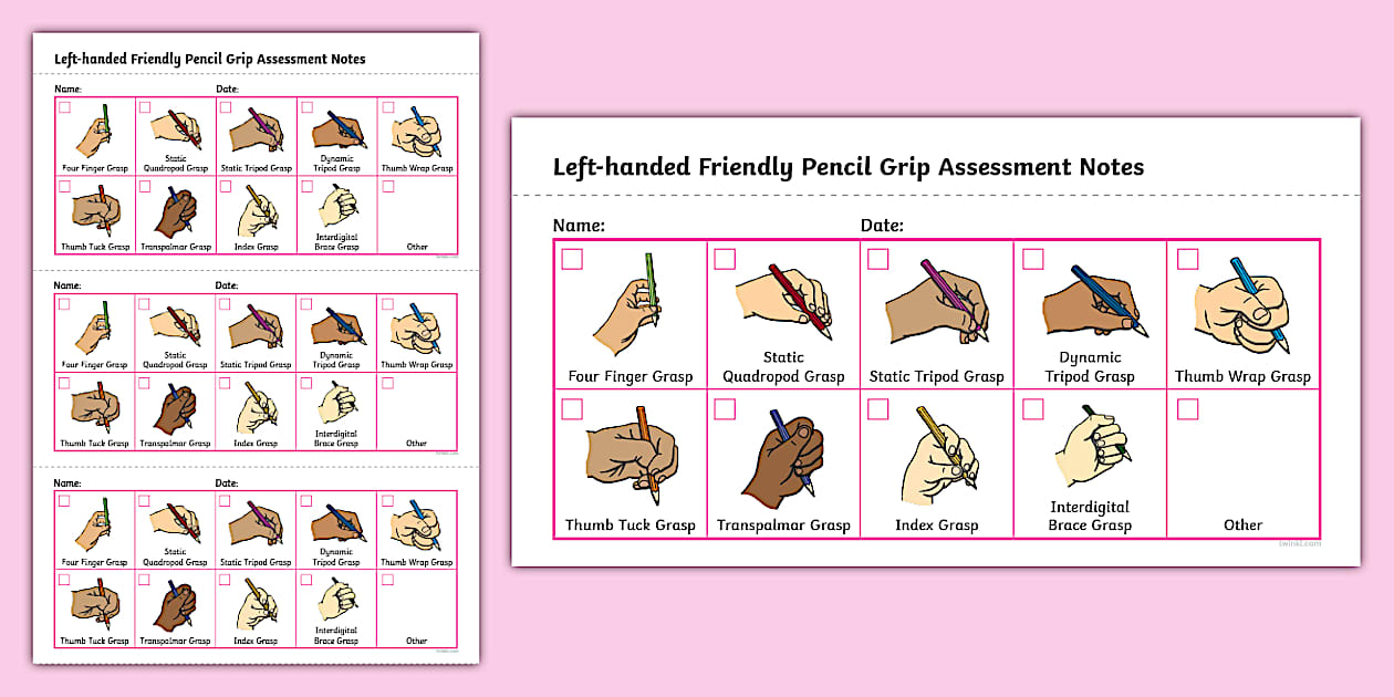 Left-handed Friendly Pencil Grip Assessment Tracker - Twinkl