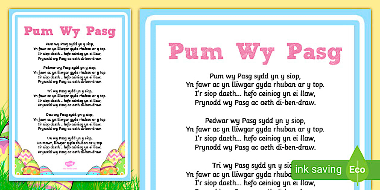 Hwiangerdd Pum wy Pasg Pum wy Pasg Cymraeg (teacher made)