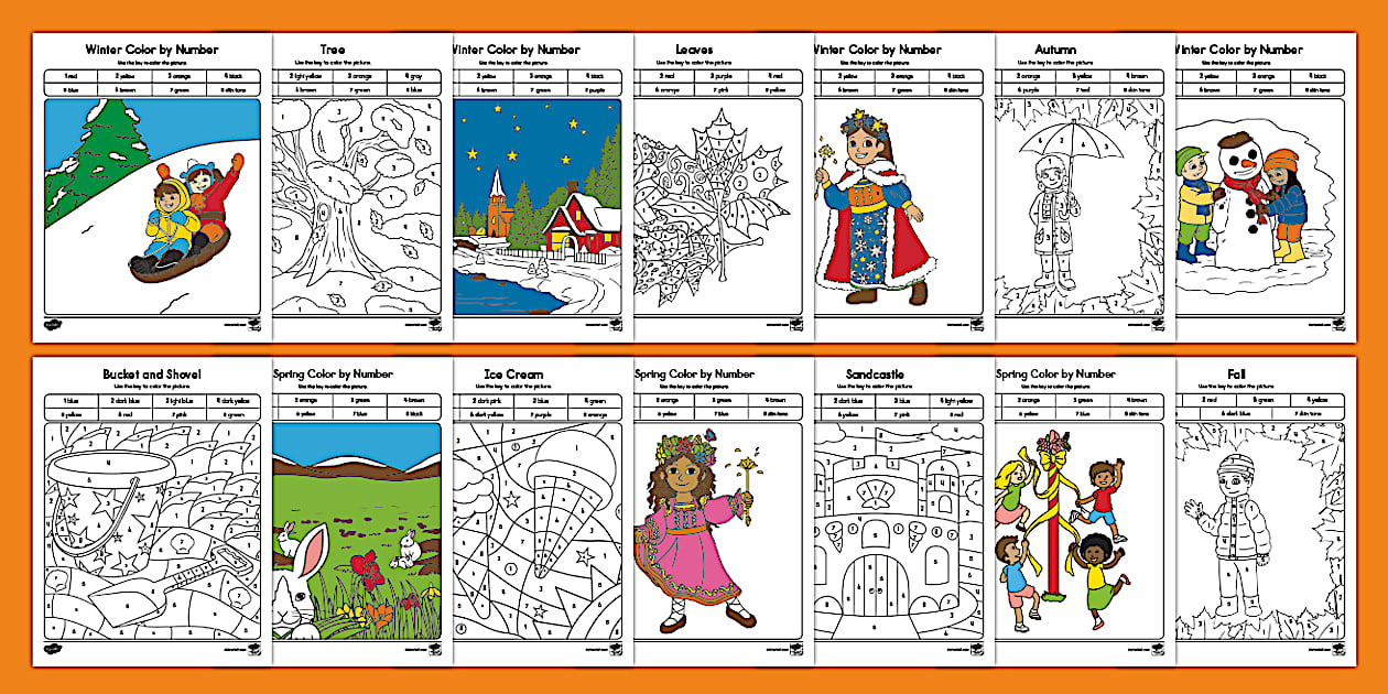 Seasons Color by Number Pack (teacher made) - Twinkl