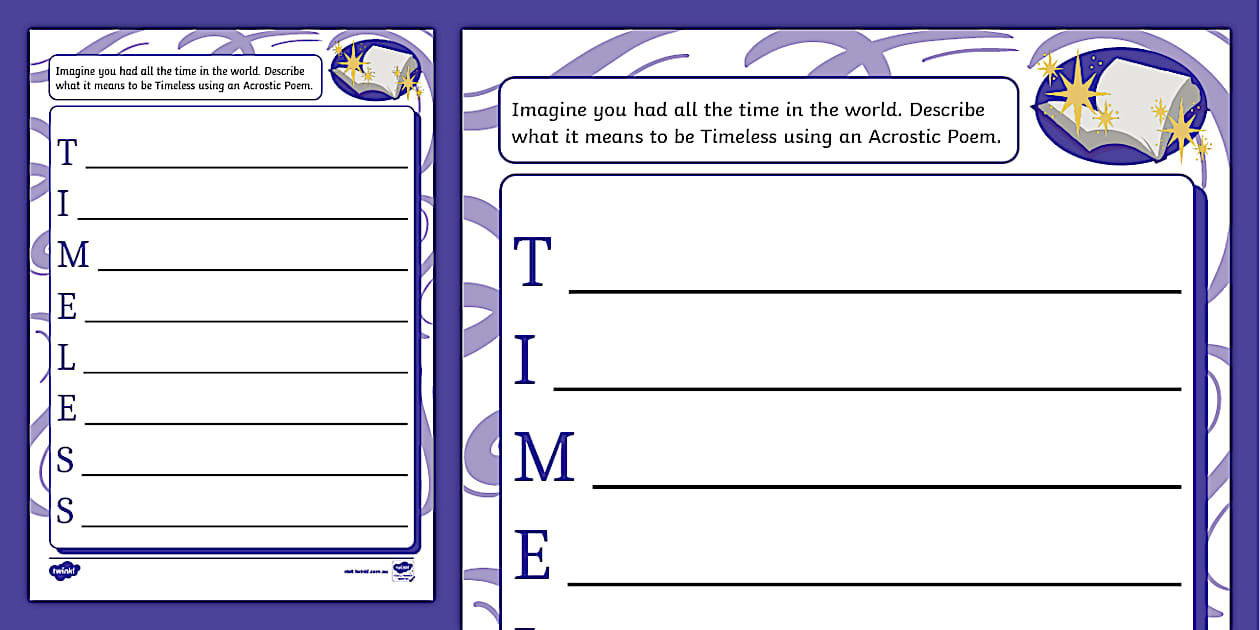 Acrostic Poem to Support the Teaching of 'Timeless' - Twinkl