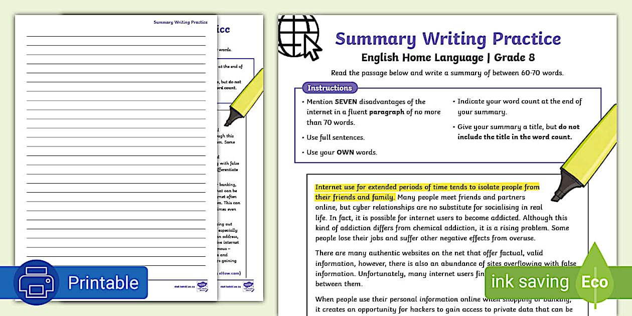 Grade 8 Summary Writing - Twinkl South Africa (teacher made)