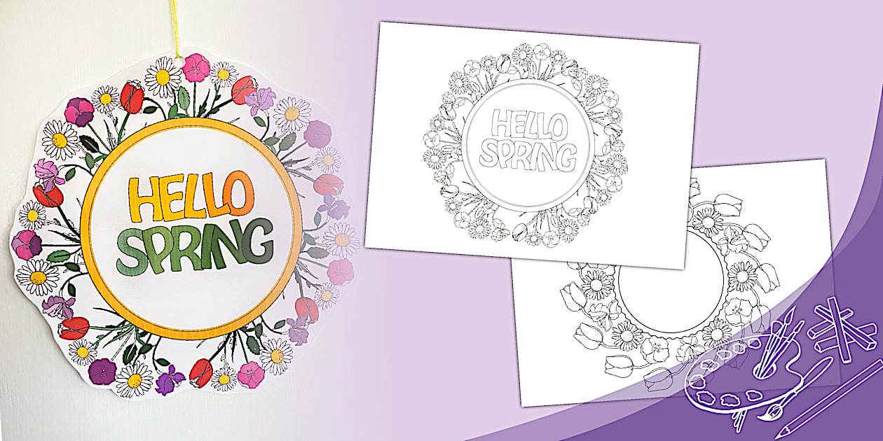 Spring Flowers Wreath Colouring Activity Posters - Twinkl