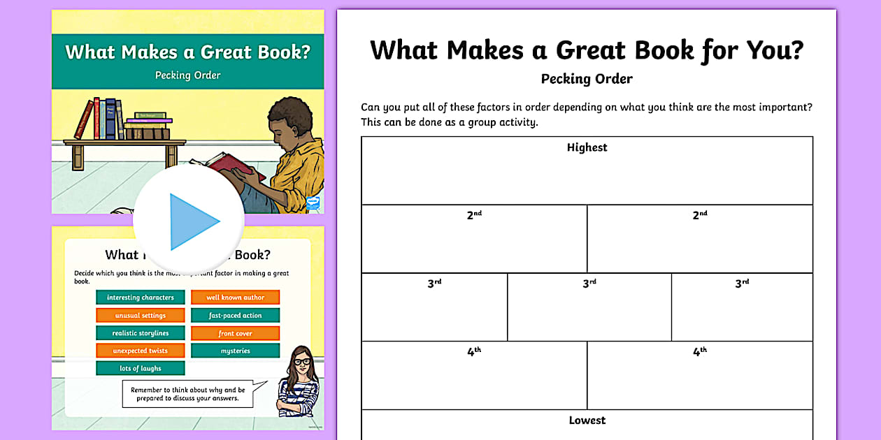 Pecking Order What Makes a Great Book? Activity Pack