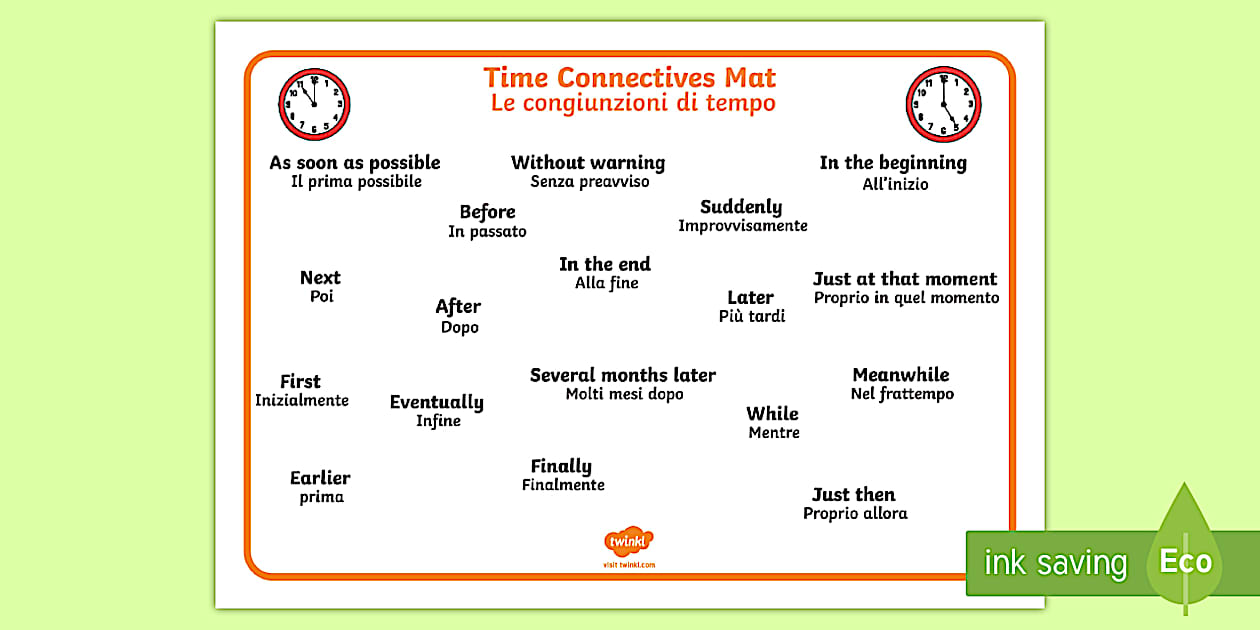 Time Conjunctions Mat English/Italian - Time Connectives Mat