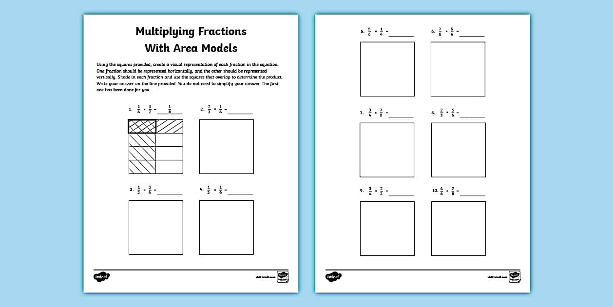 Multiplying Fractions by Tiling Worksheet for 3rd-5th Grade