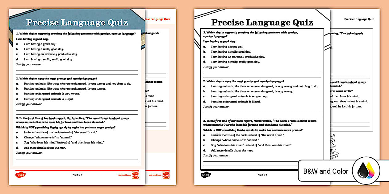 Precise Language Practice Quiz for 6th-8th Grade - Twinkl