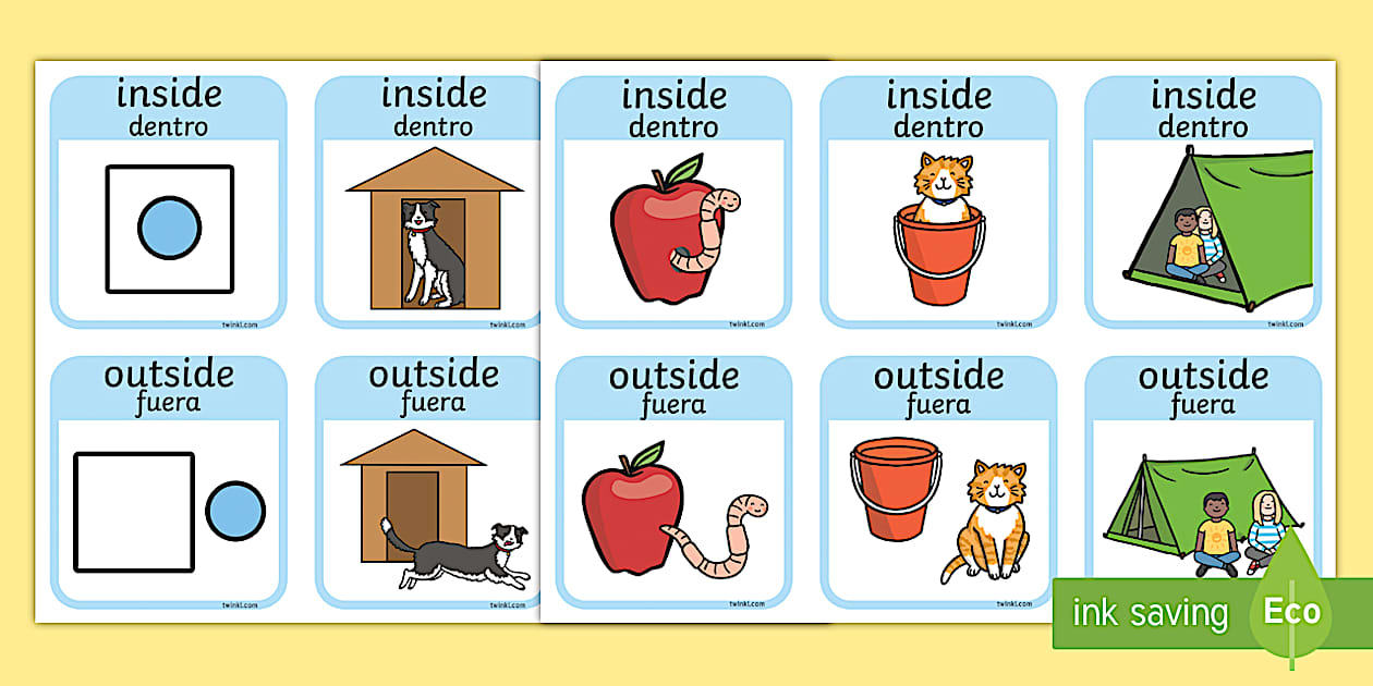 Outside And Inside Locational Prepositions Matching Cards English/Spanish
