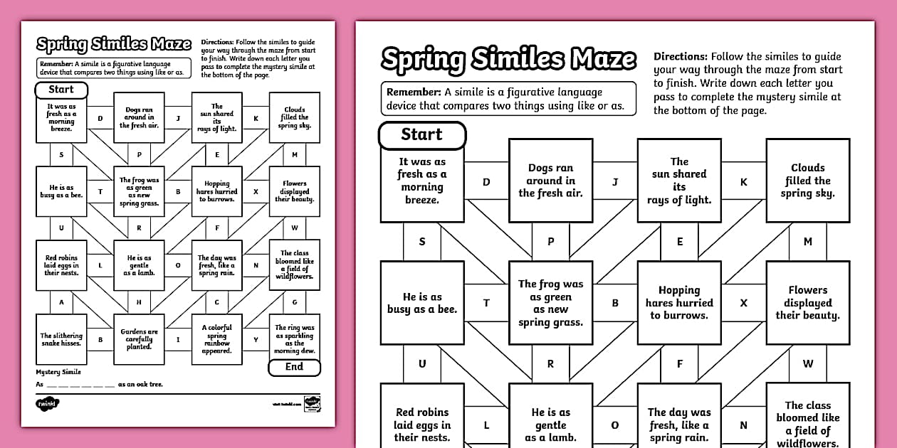 Spring Simile Maze Activity Sheet for Kids | Twinkl USA