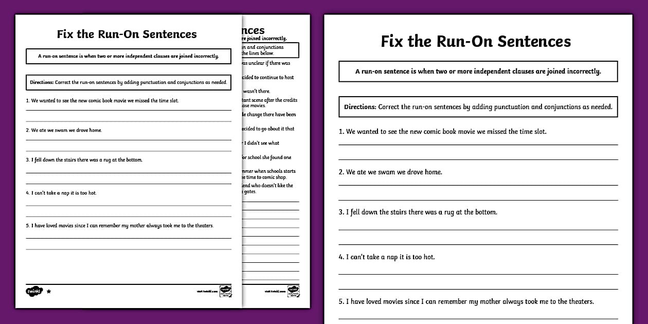 Correcting Run-On Sentences Worksheet | ELA Resource