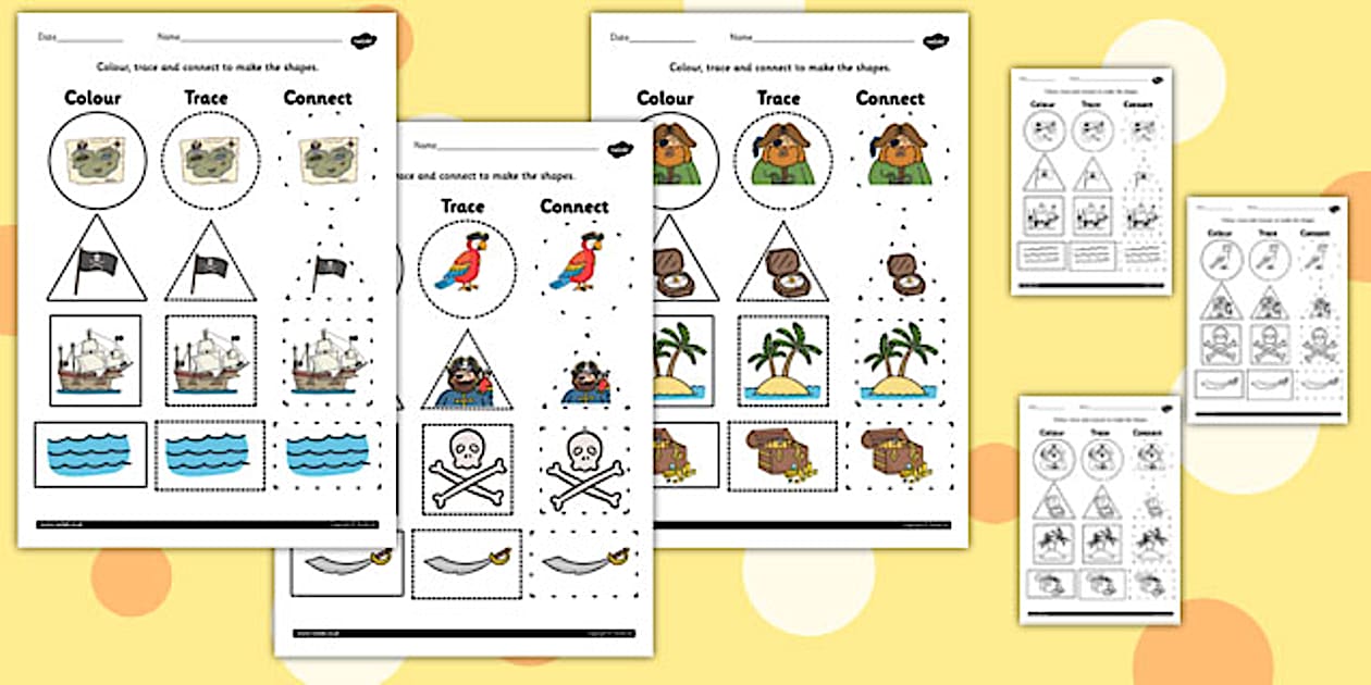 Pirate 2D Shape Colour Trace and Join the Dots - ESL Motor Skills