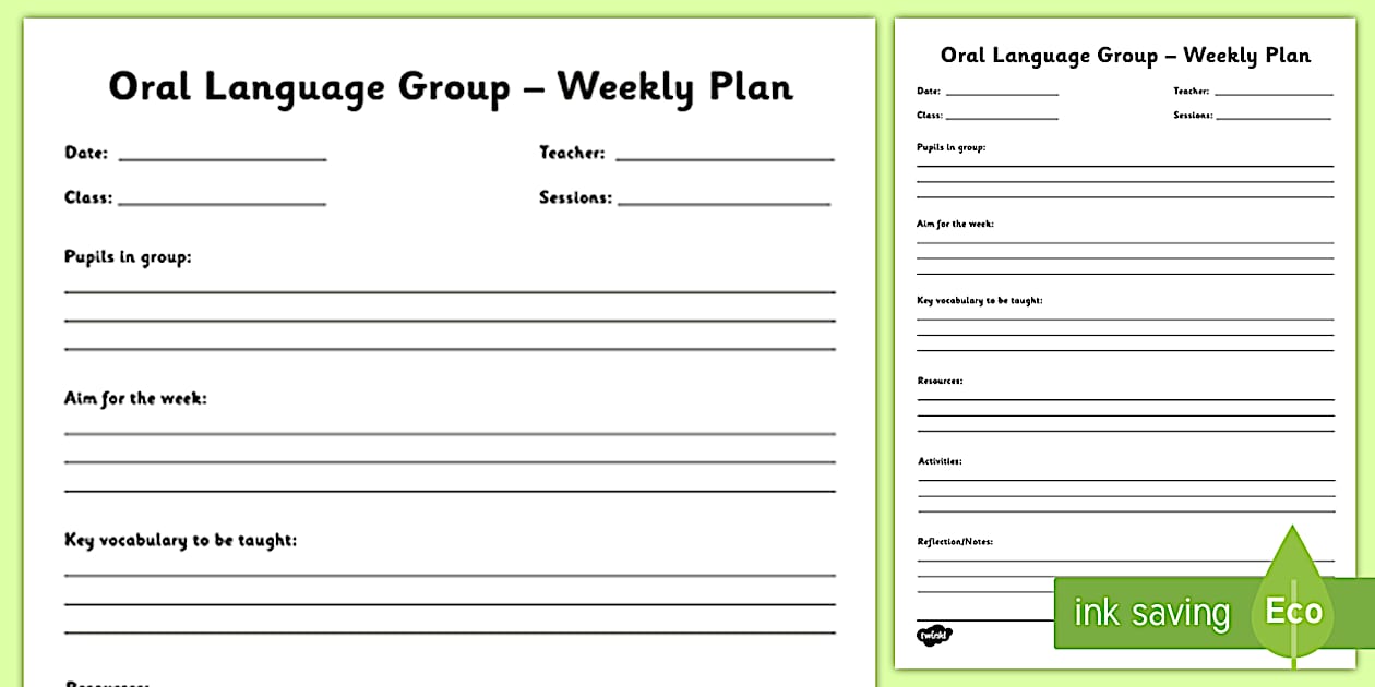 Editable Oral Language Group Planning Template - Twinkl