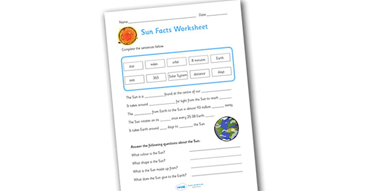 Sun Facts Worksheet (teacher made) - Twinkl