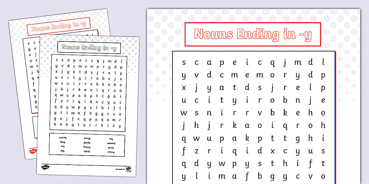 Nouns Ending in -Y Word Search (teacher made) - Twinkl