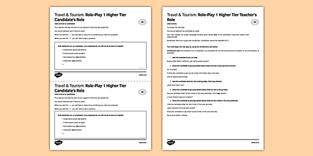 Viajes & Turismo 1 Juego de rol Higher Tier (teacher made)