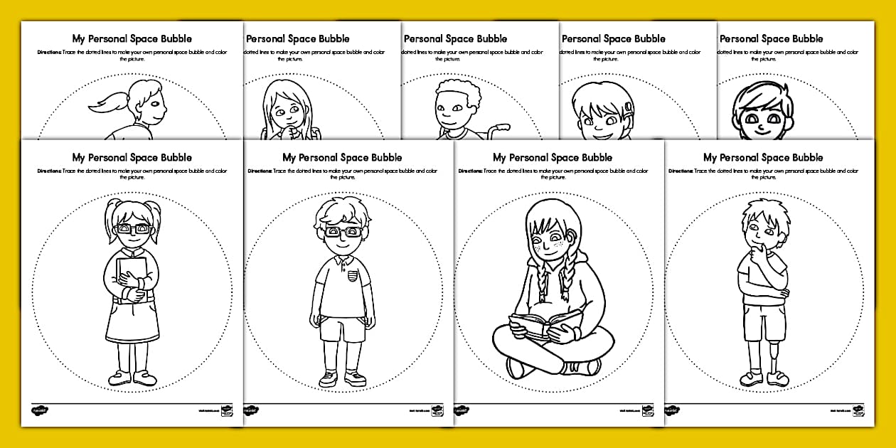 My Personal Space Bubble Trace and Color Worksheet - Twinkl
