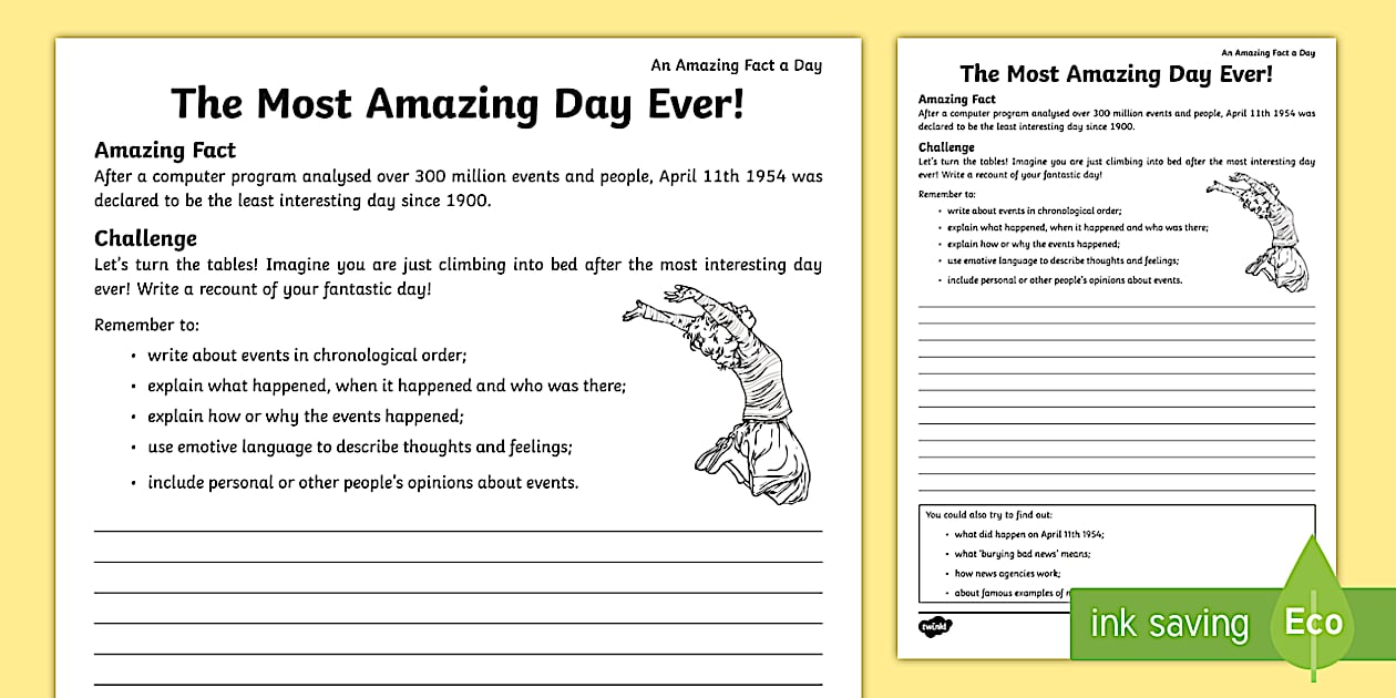 Editable The Most Amazing Day Ever! Worksheet (teacher made)