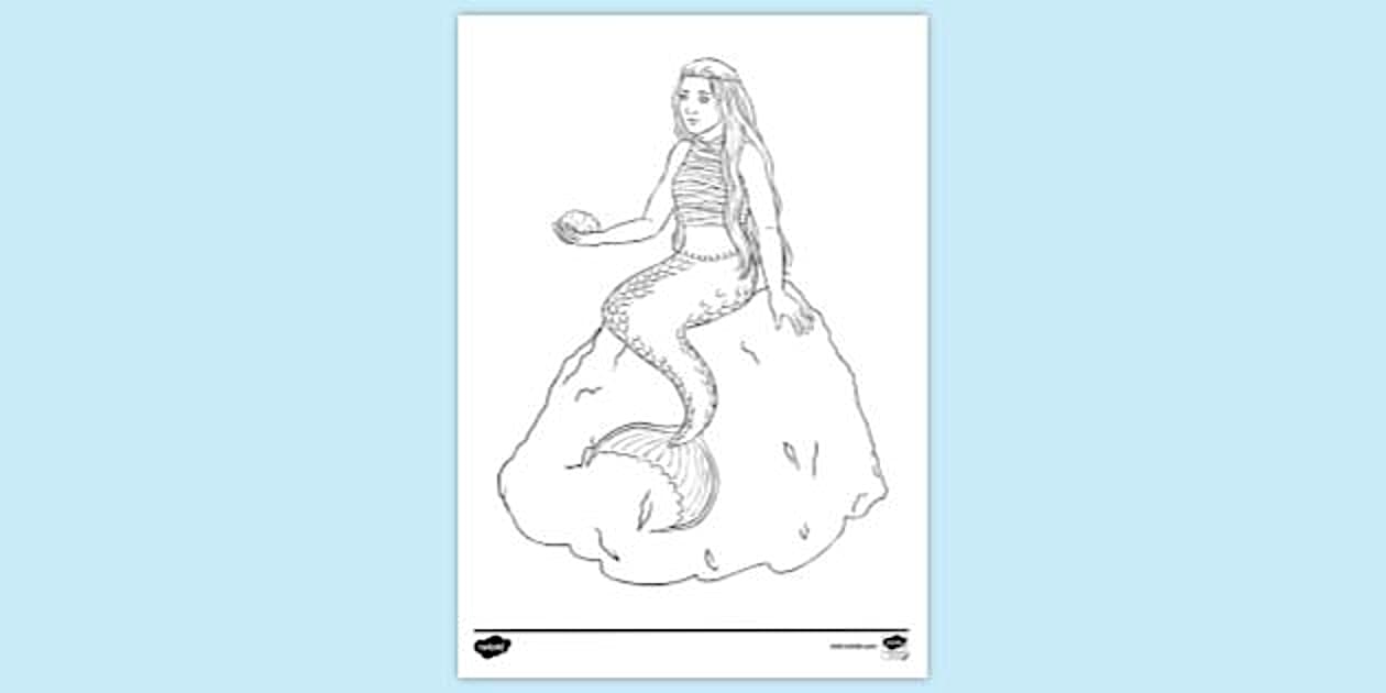 Detailed Mermaid Colouring Page (teacher made) - Twinkl