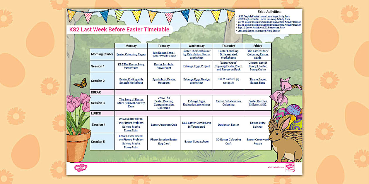 Easter Activity Timetable - Easter Teaching Ideas - KS2