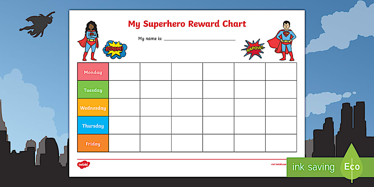 Black and White My Superhero Themed Reward Chart - Twinkl