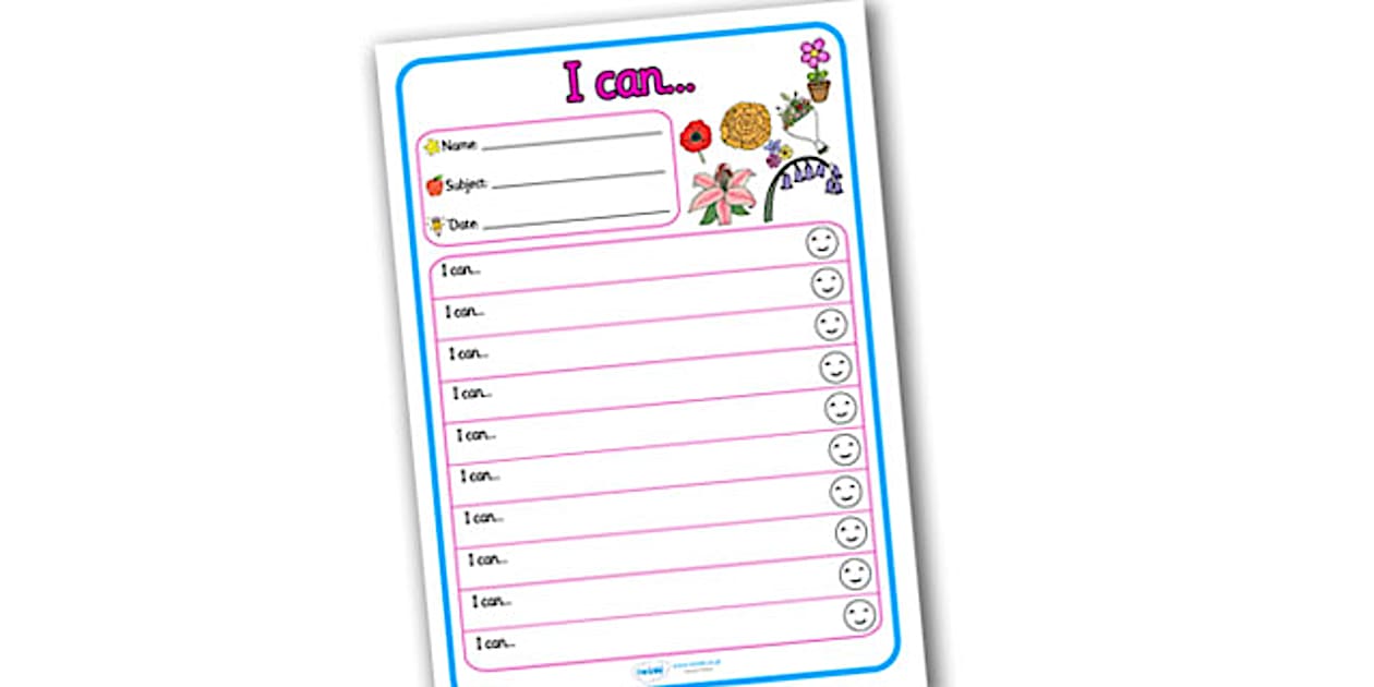 Black and White Themed Target and Achievement Sheets Flower Themed I Can