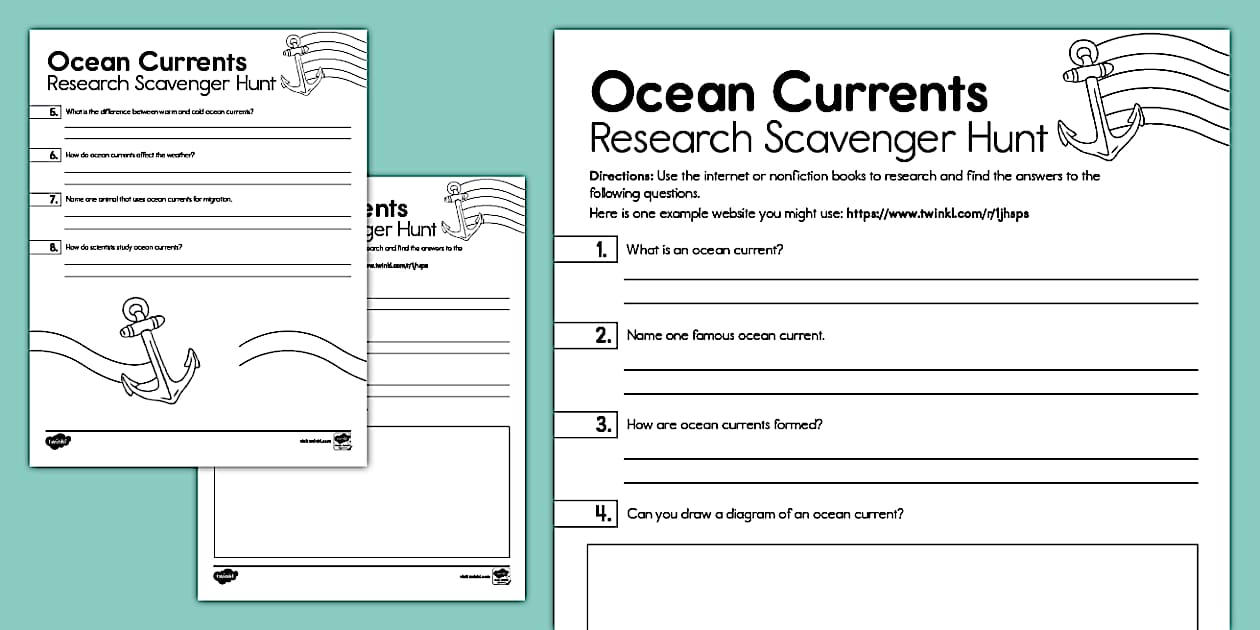 Second Grade Ocean Currents Research Scavenger Hunt - Twinkl