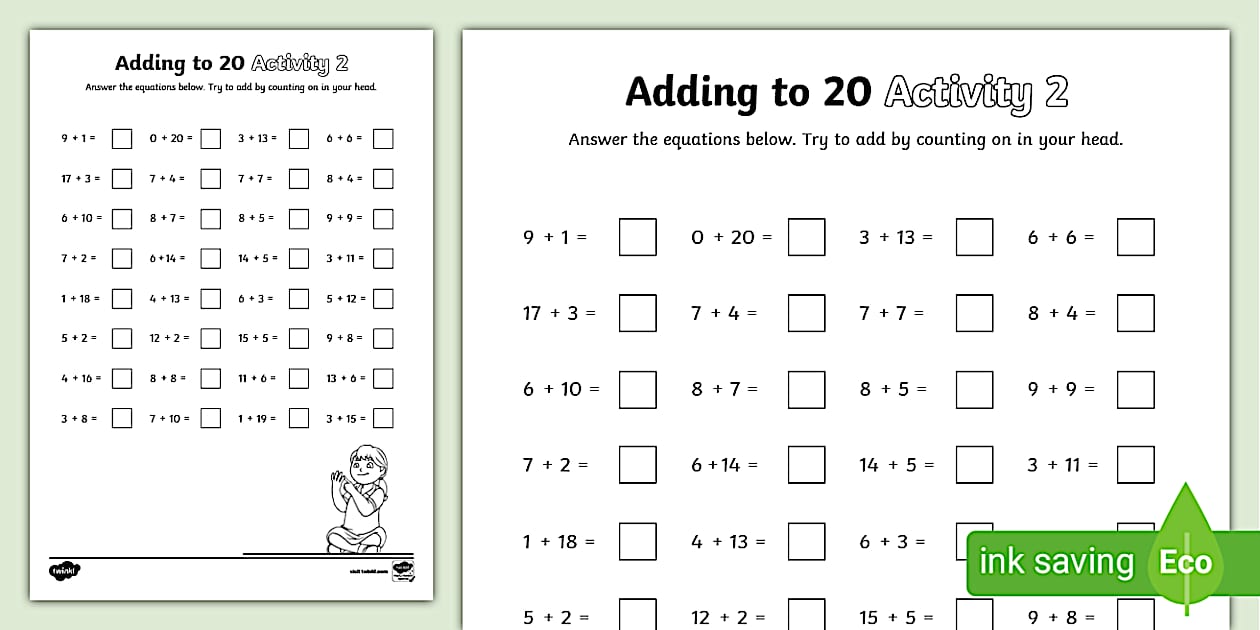 👉 Adding to 20 Activity Sheet 2 (Teacher-Made) - Twinkl
