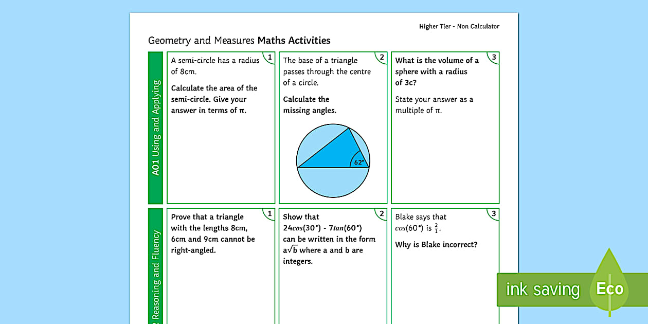 Higher: GCSE Geometry Revision (Non-Calculator) Activity Mat
