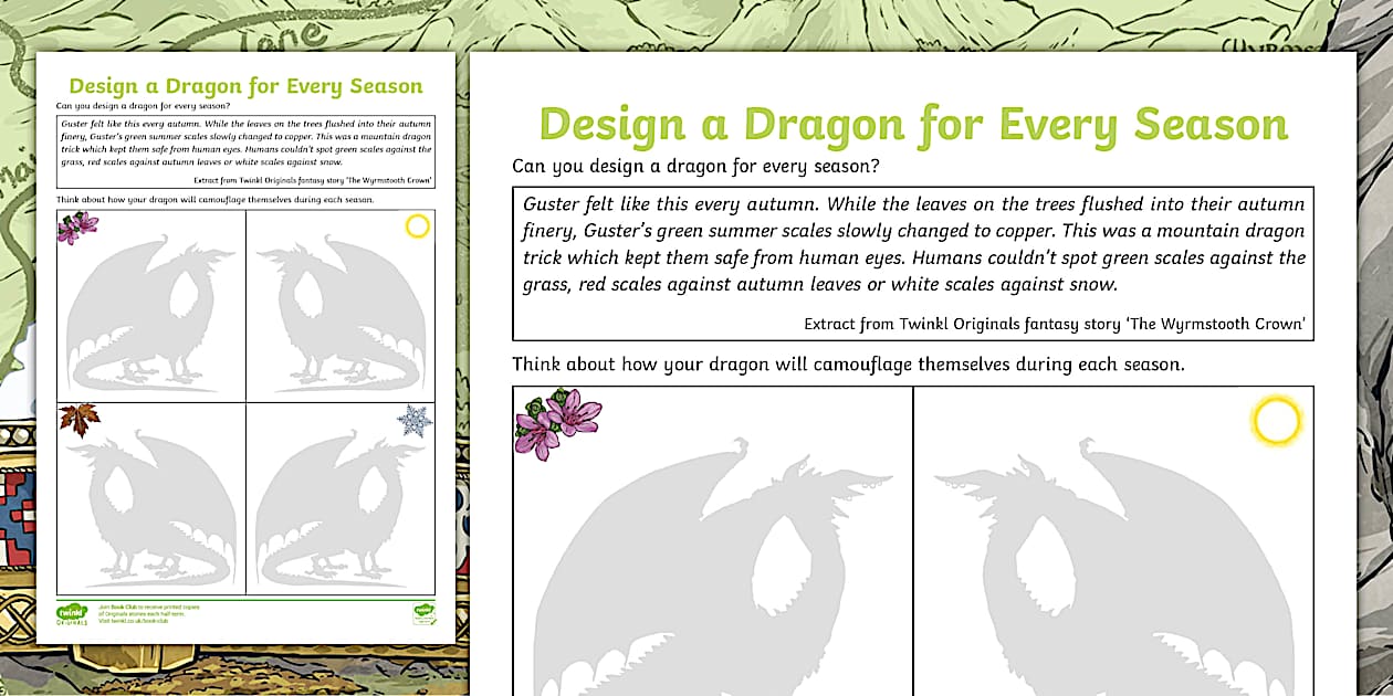KS2 Design a Dragon for Every Season Worksheet (KS2 Fantasy Story 'The