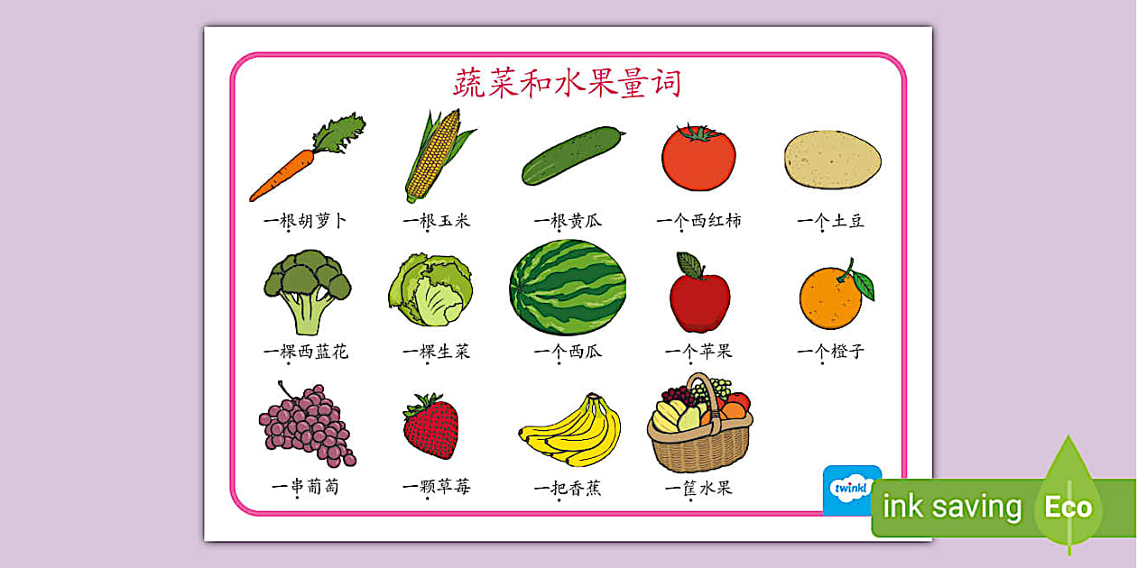 蔬菜和水果量词 词汇毯