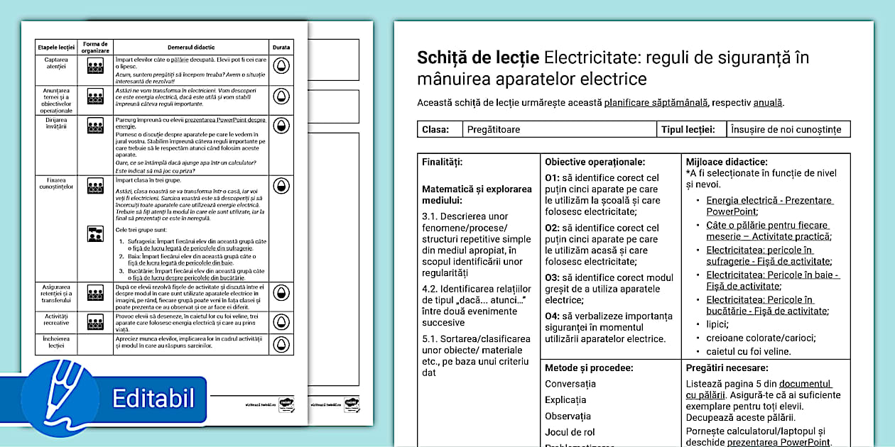 Predare electricitate: reguli de siguranță –Schiță de lecție