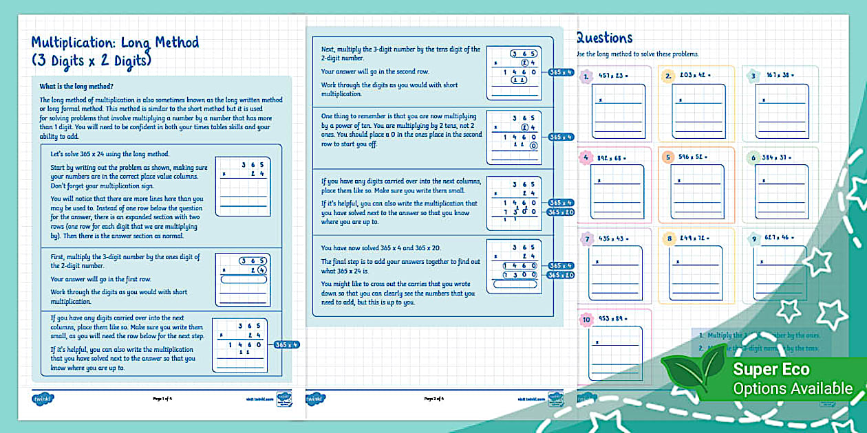 Multiplication: Long Method (3 Digits x 2 Digits) - Twinkl