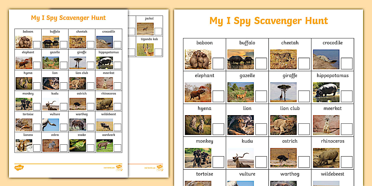 Safari Animals Scavenger Hunt Checklist (profesor hizo)