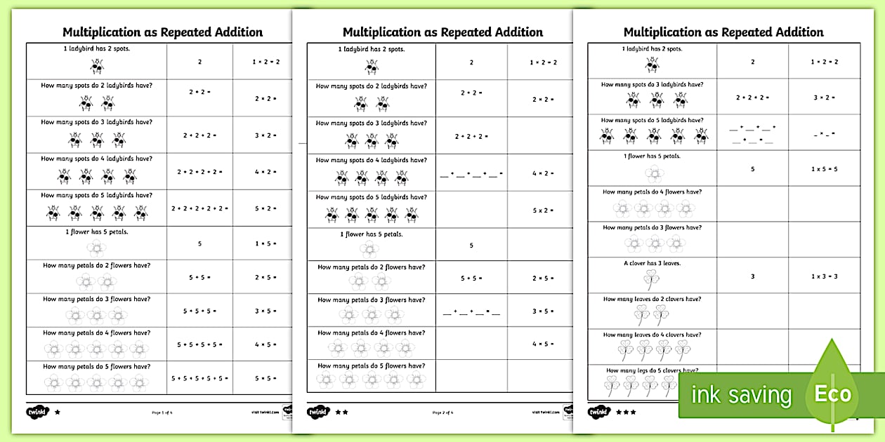 Multiplication as Repeated Addition Worksheet - Math - Twinkl
