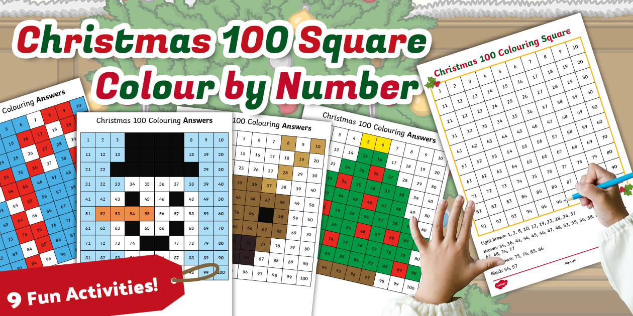 Christmas 100 Square Colour by Number