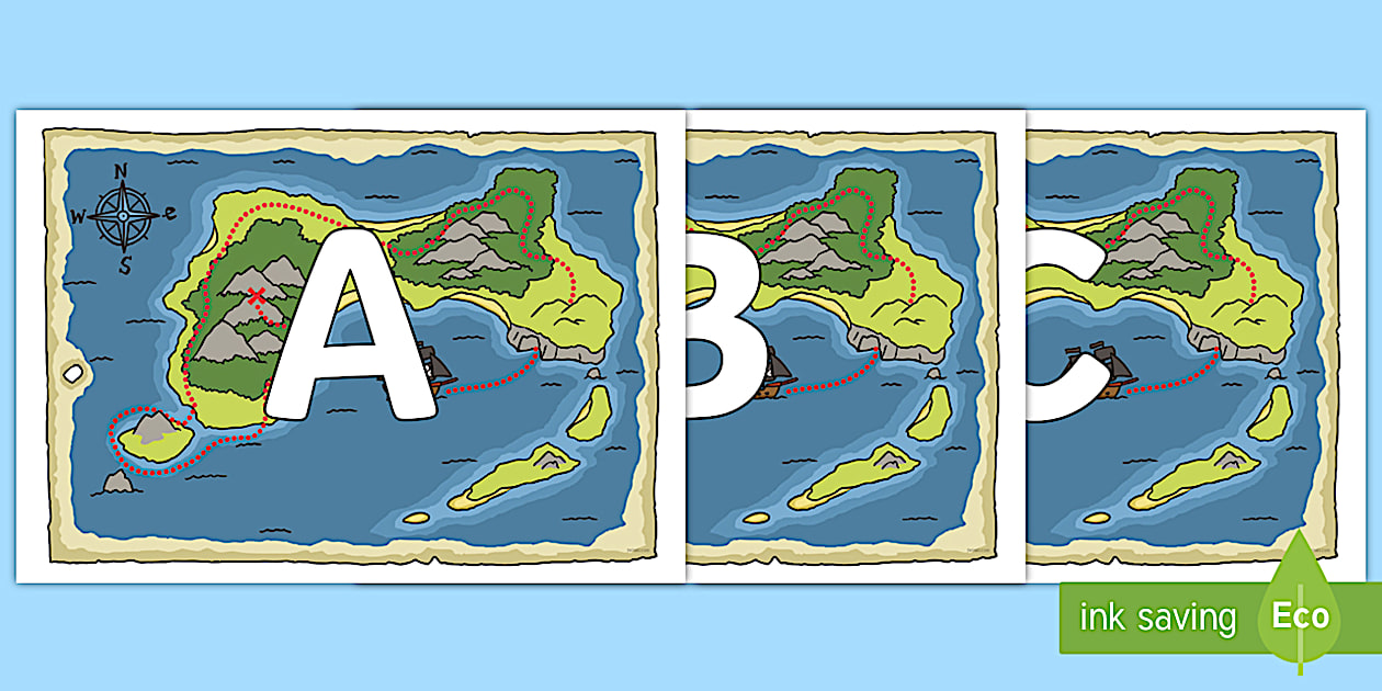 A-Z Alphabet on Treasure Maps