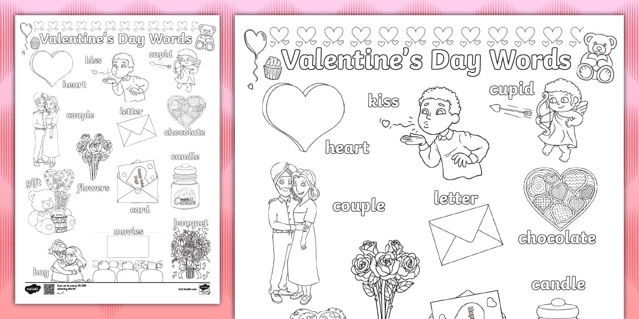 Valentines Day Words Coloring Sheets (Teacher-Made) - Twinkl