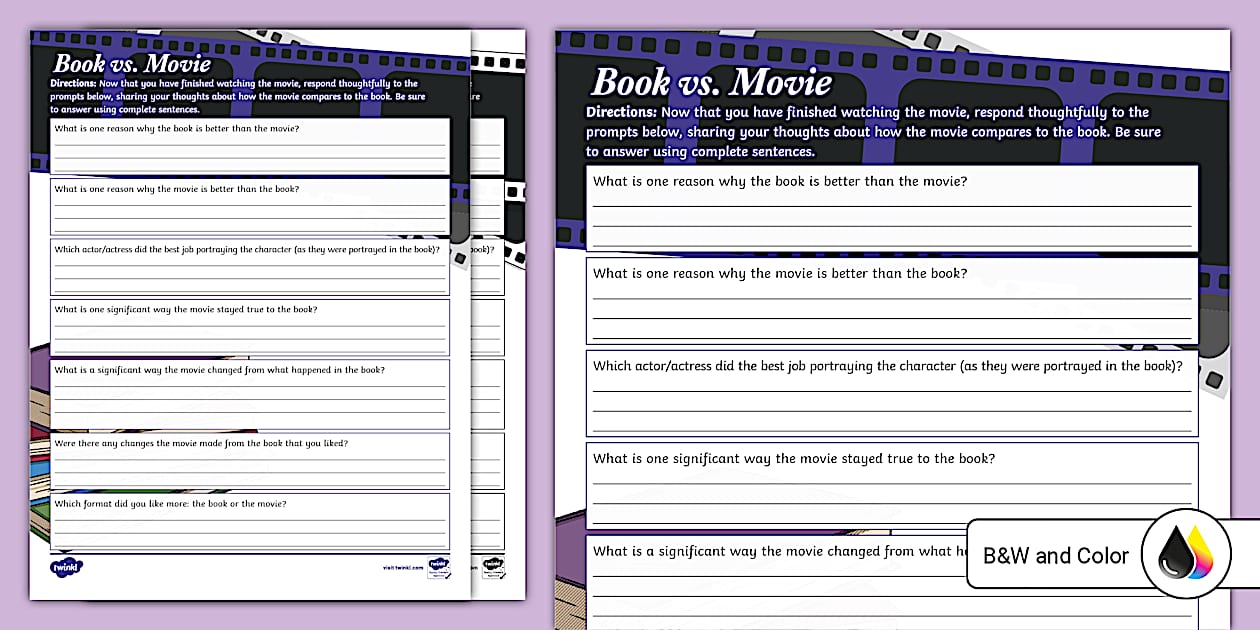 Book Versus Movie Writing Prompts for 6th-8th Grade - Twinkl