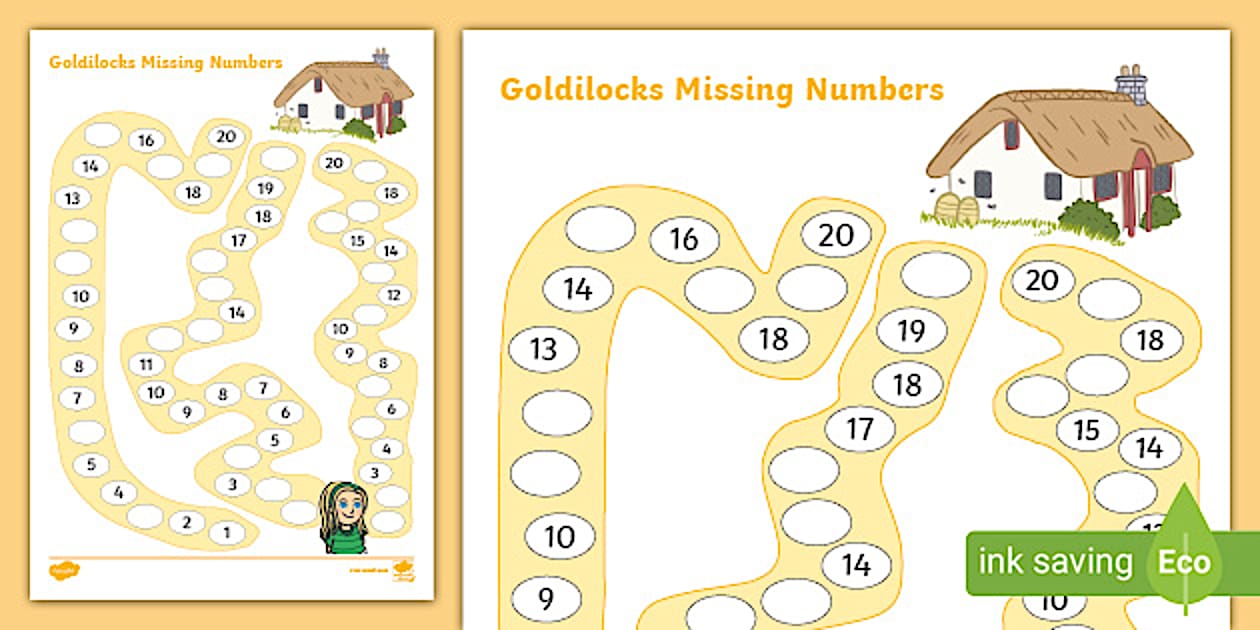 Lower Ability Goldilocks Missing Numbers Worksheet - Twinkl