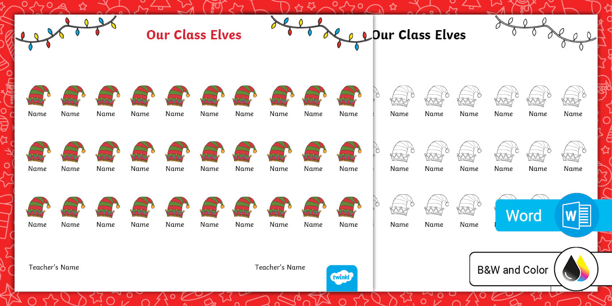 Editable Names Class Elves Christmas Keepsake (teacher made)