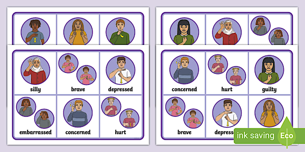 Auslan Emotions Bingo Boards (teacher made) - Twinkl