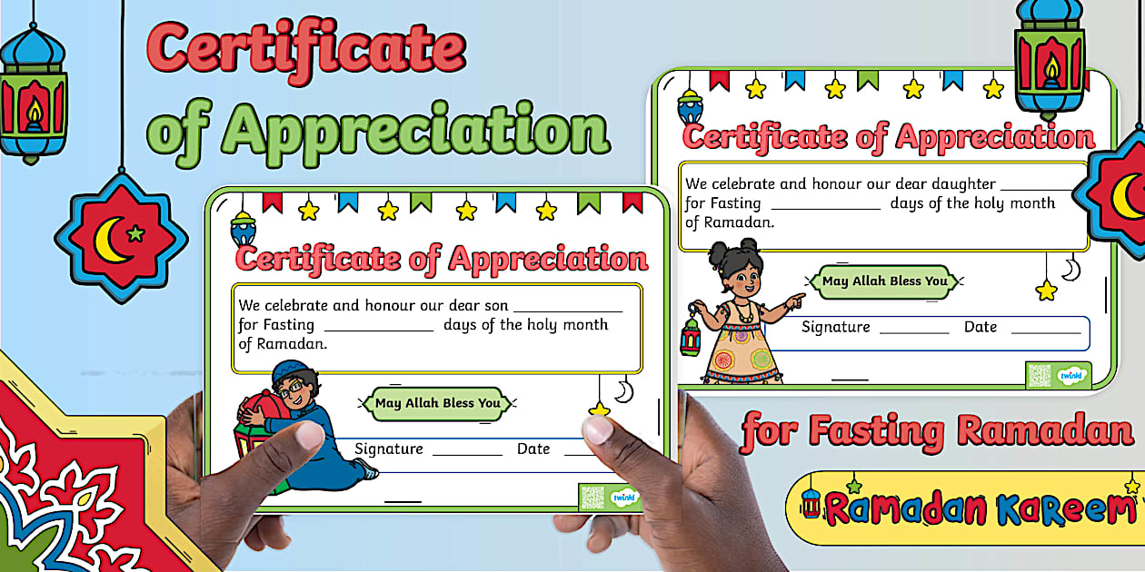 Certificate of Appreciation for Fasting Ramadan