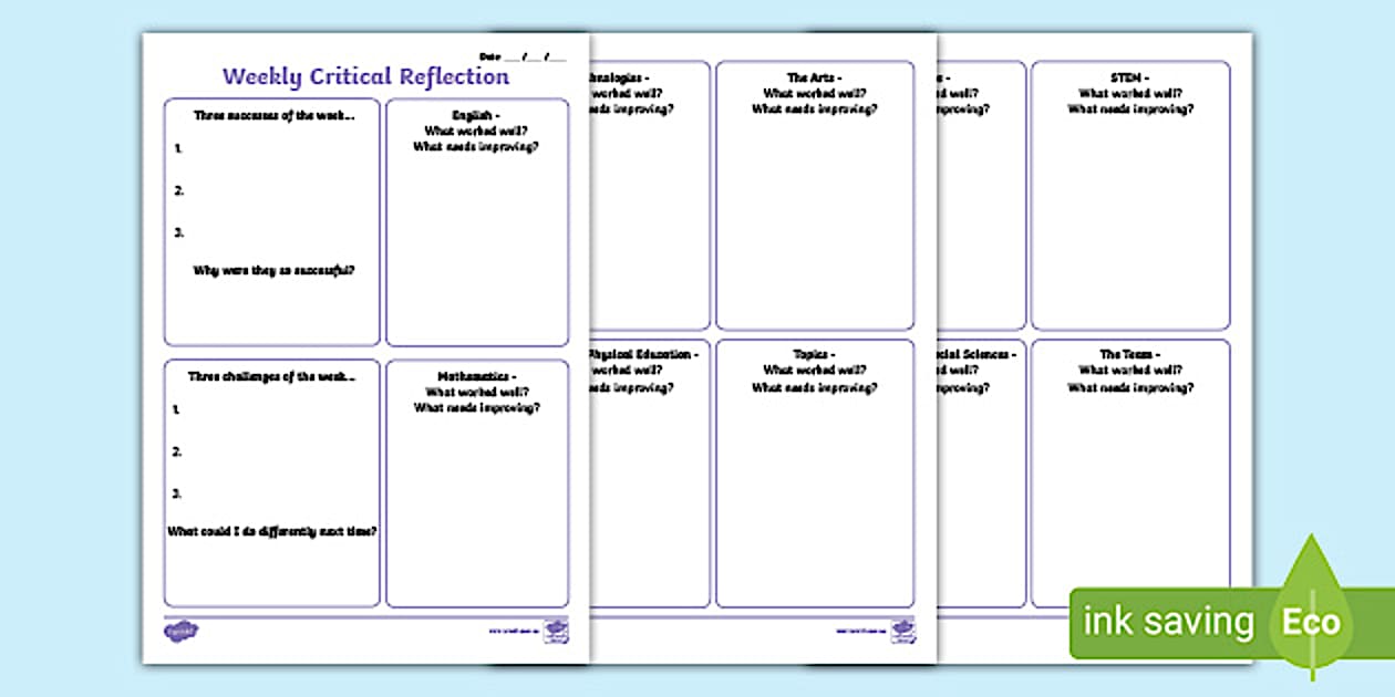Weekly Critical Reflection Editable Planning Template