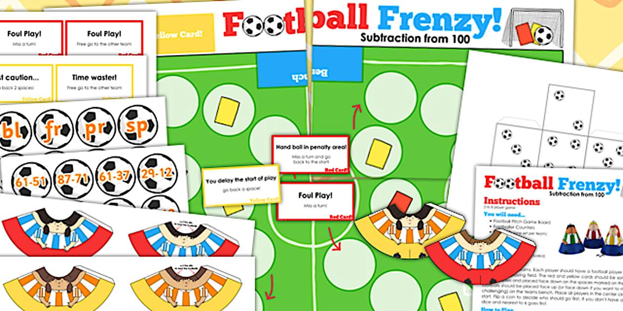 Subtraction From 100 Football Board Game