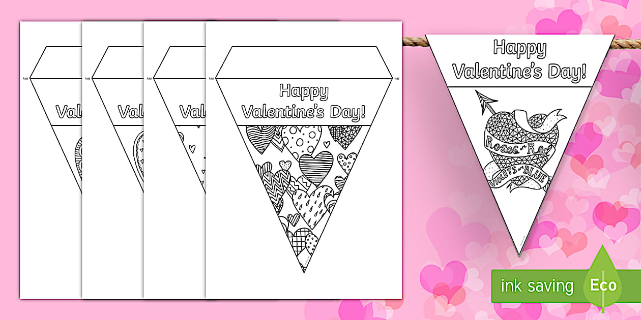 Valentine's Day Mindfulness Heart Display Bunting - Twinkl