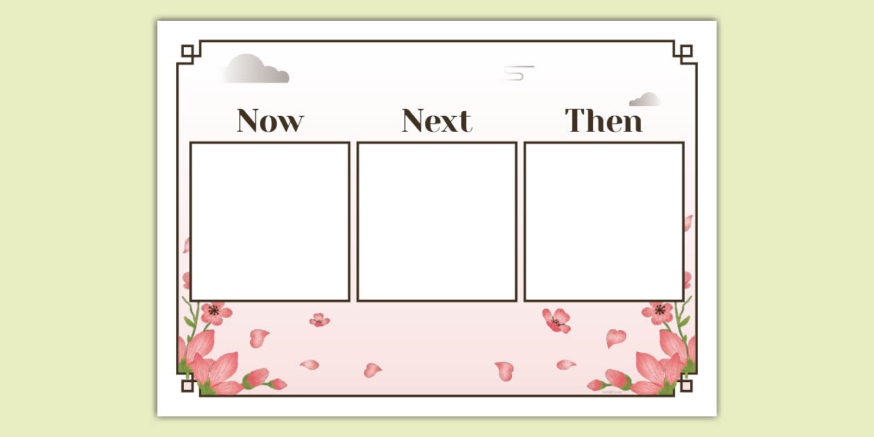Sakura-Themed Now Next Then Visual Aid - Twinkl