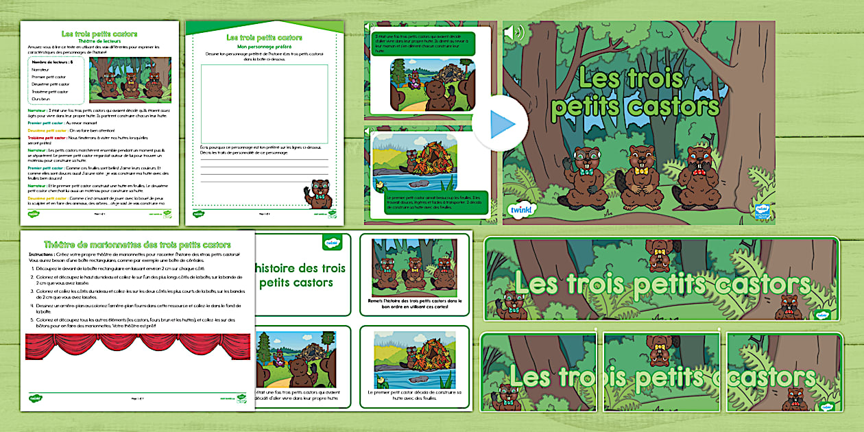 Three Little Beavers Puppet Theatre Unit Pack French
