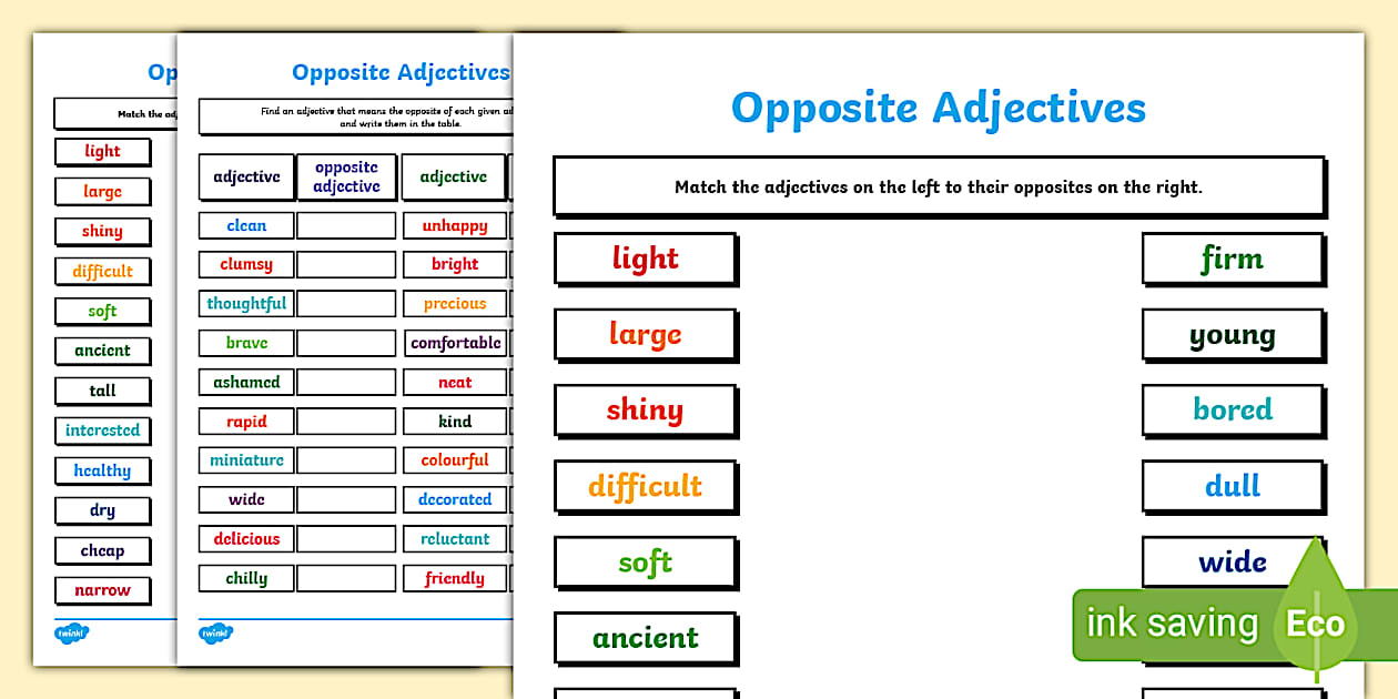 Opposites in English: Opposite Adjectives ESL Worksheet