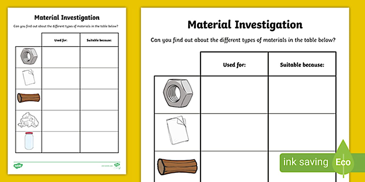 Material Investigation Worksheet - Twinkl Material Investigation Worksheet - Twinkl