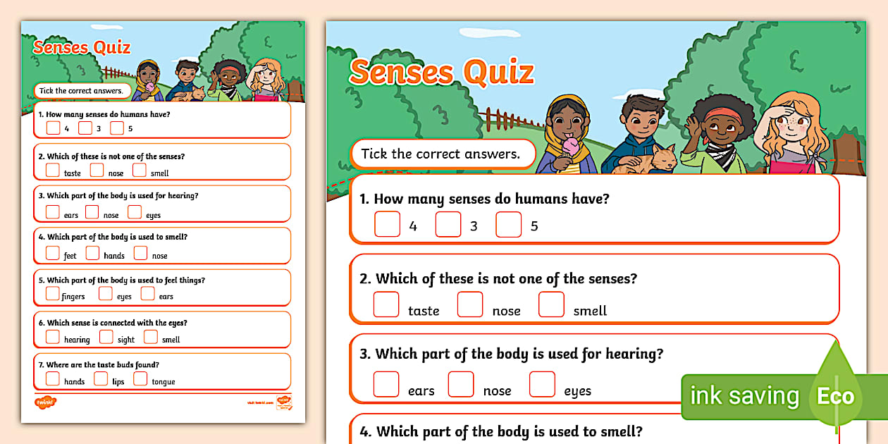 KS1 The Senses Paper Quiz - Twinkl