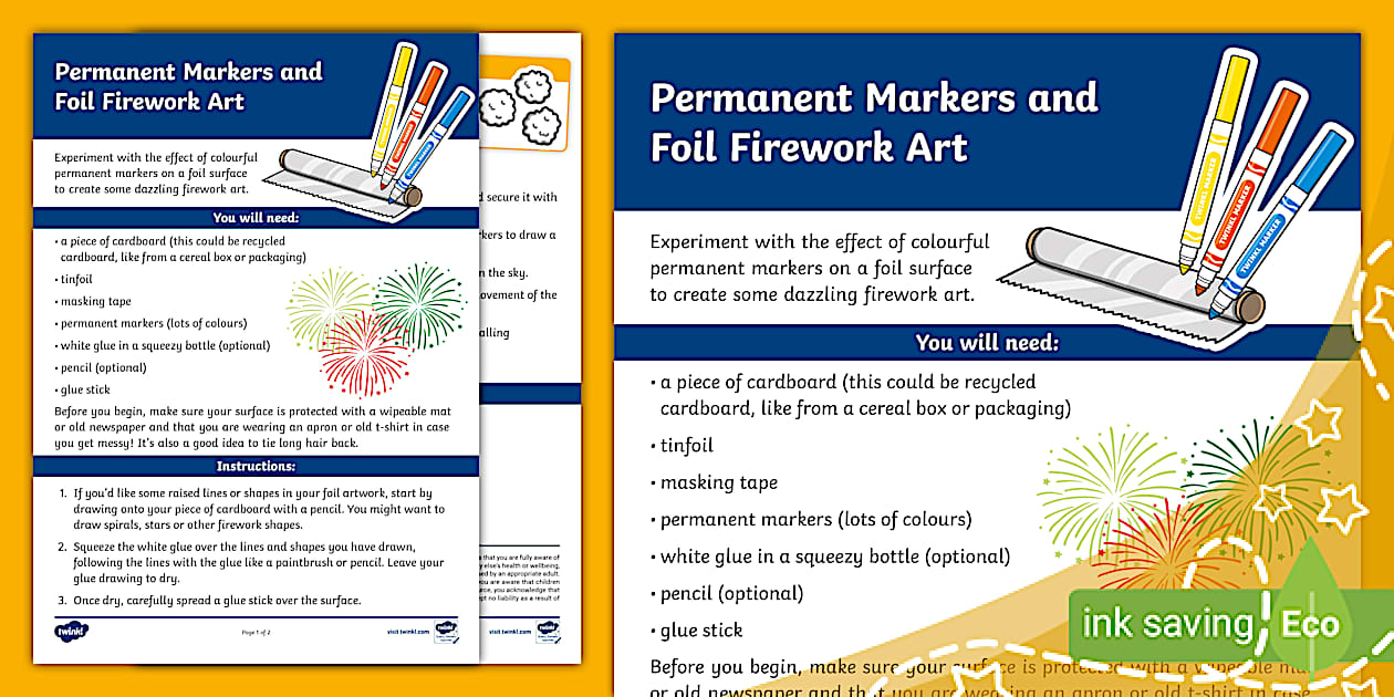 Permanent Markers and Foil New Year Firework Art - Twinkl